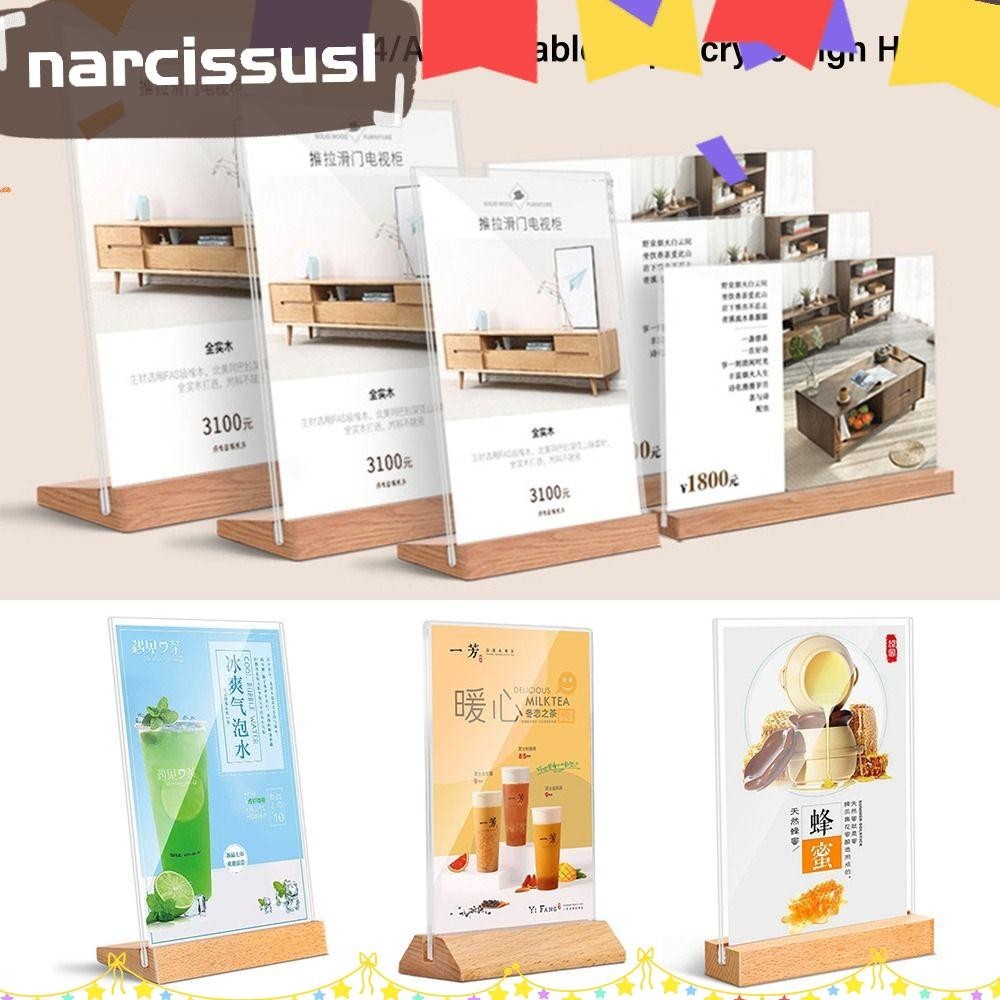 NARCIS Table Top Sign Holder, with Wood Base A4/A5/A6 Menu Display ...