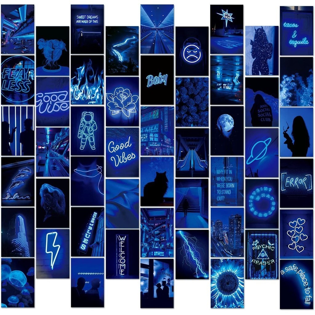 50pcs Blue Wall Collage Kit Aesthetic Pictures,Wall Decor for Bedroom ...
