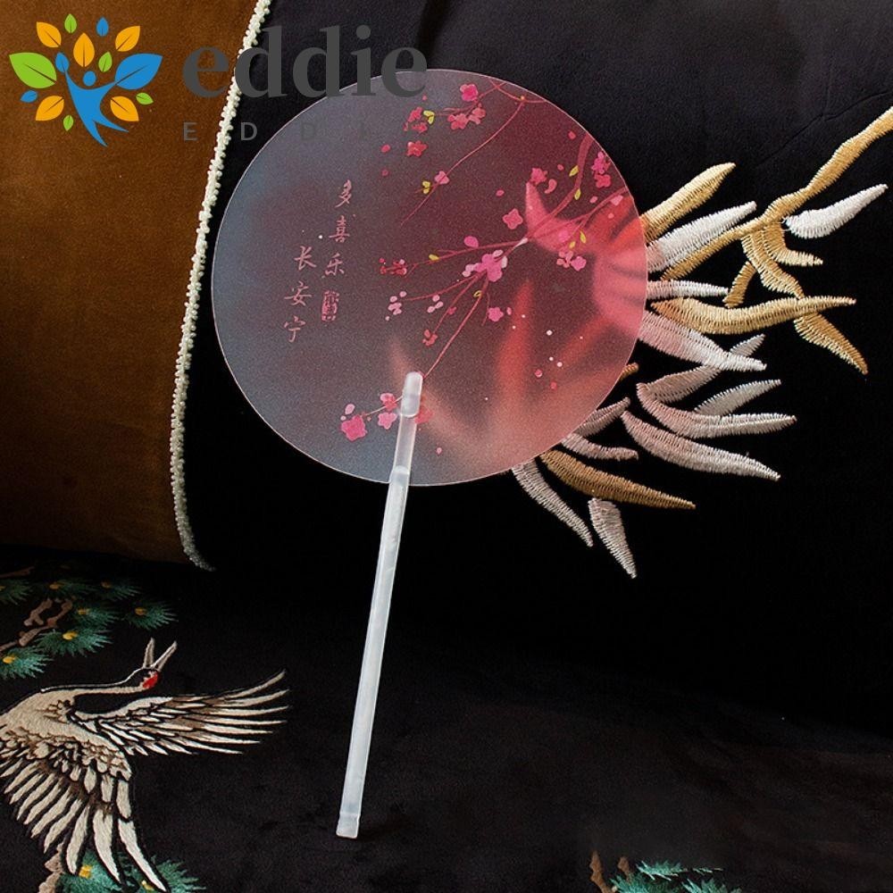 26EDIE Ancient Long-handled Fan, Frosted Fan Handle Color Printing ...