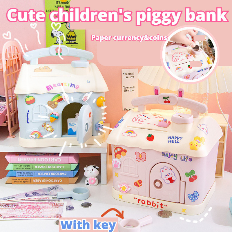 Piggy Bank Gift for Kids Cartoon Piggy Bank with Lock and Key Children ...