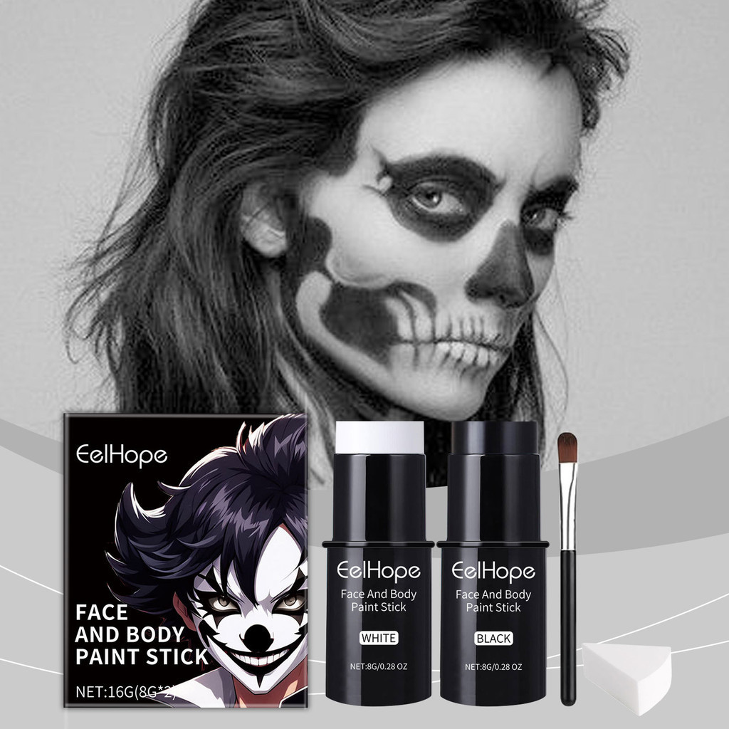 Black White Face Body Paint Stick Set with Sponges Face Paint Stick for ...
