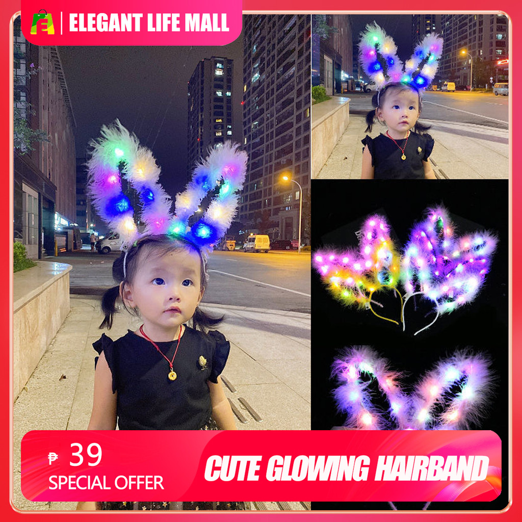LED Light-up Bunny Headband Flashing Hair Hoop Party Hats Glowing ...