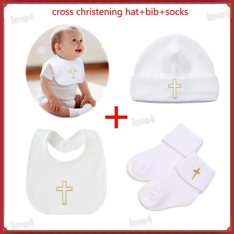 3pcs Set White Christening Hat for Baby Boy Girl White Gold Church ...