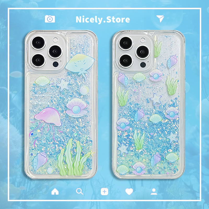 Glitter Jellyfish Conch Starfish Luminous Quicksand Phone Case ...