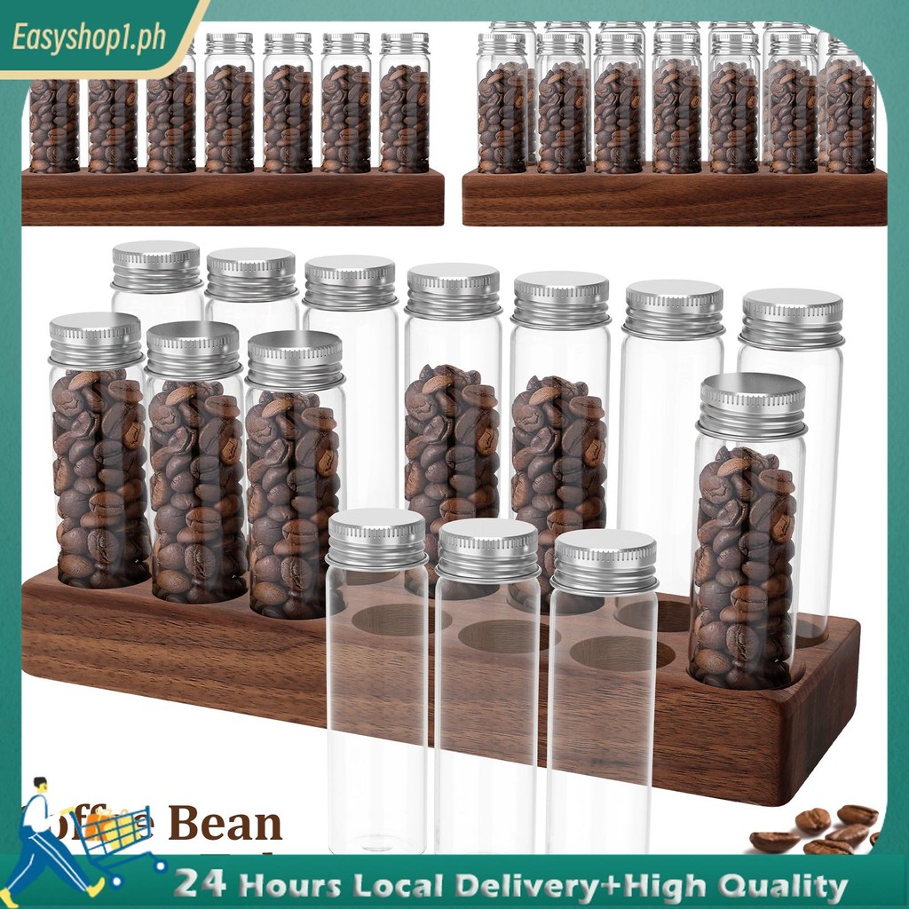 7/14Pcs Coffee Bean Storage Tubes with Walnut Wood Display Stand ...