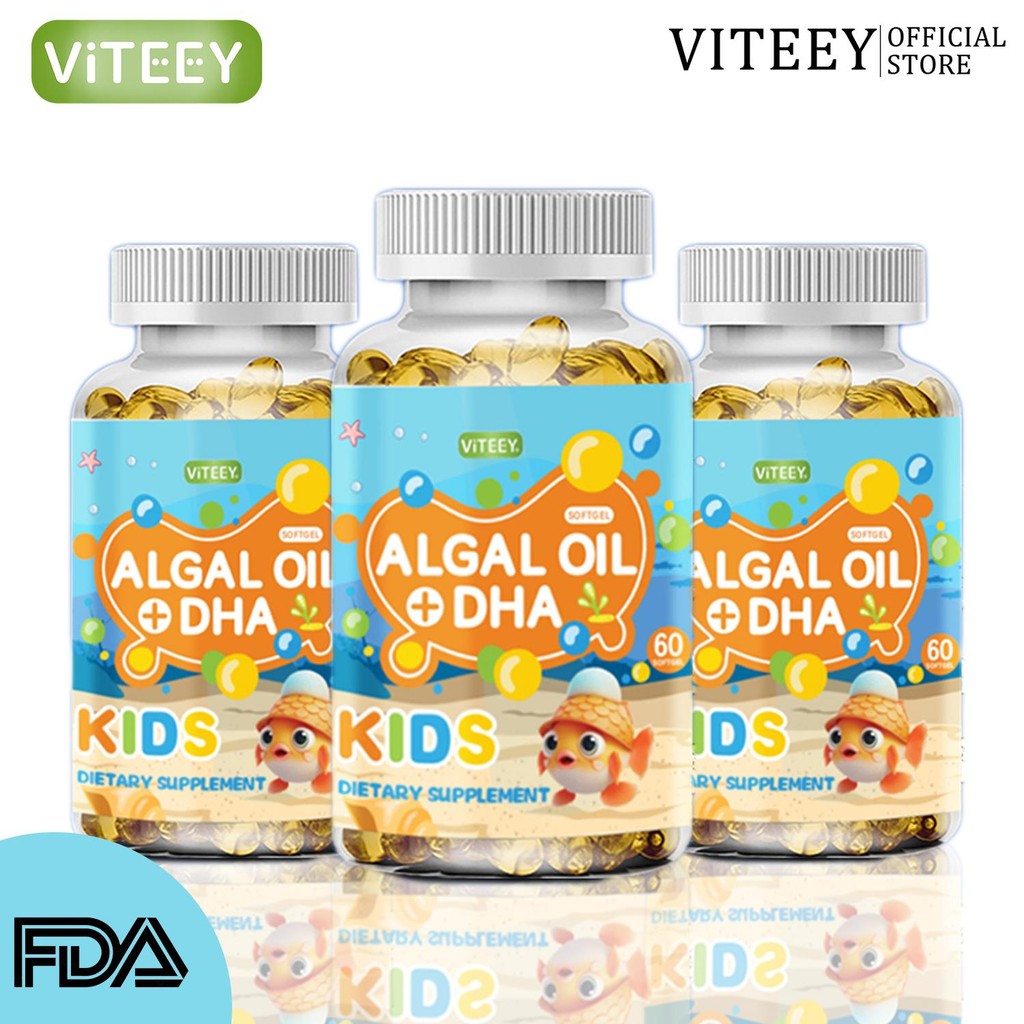 VITEEY Kids DHA Algal Oil Capsules Softgels Brain & Eye Health Supports ...