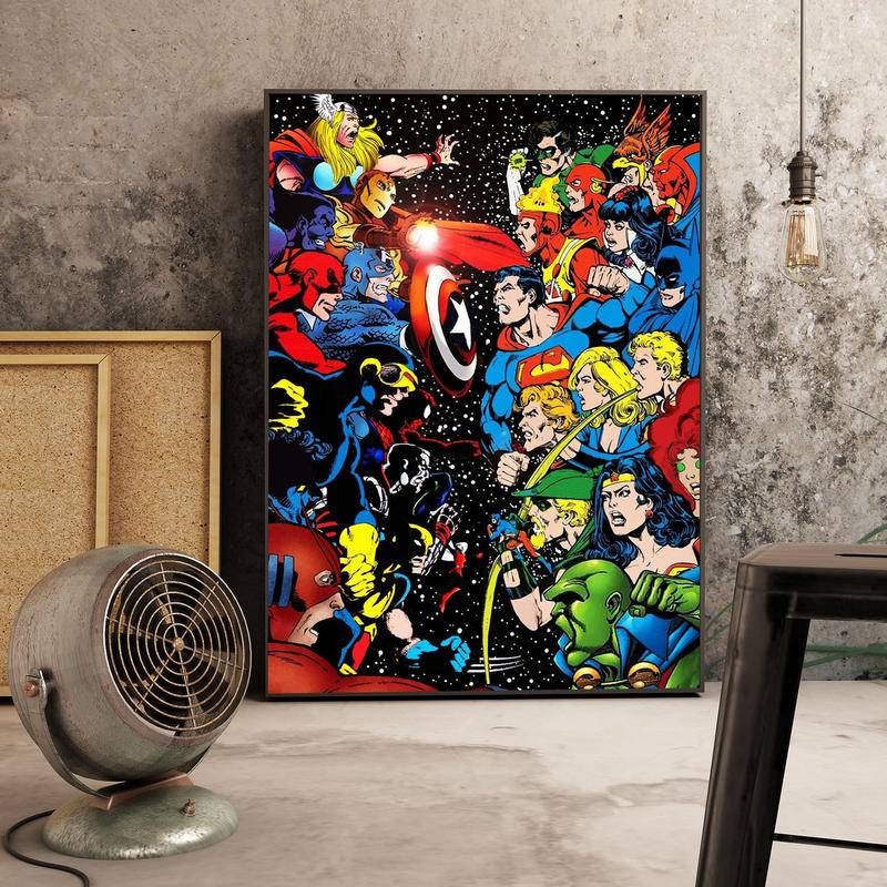 Marvel VS DC canvas print Poster art Print Bedroom Decoration | Shopee ...