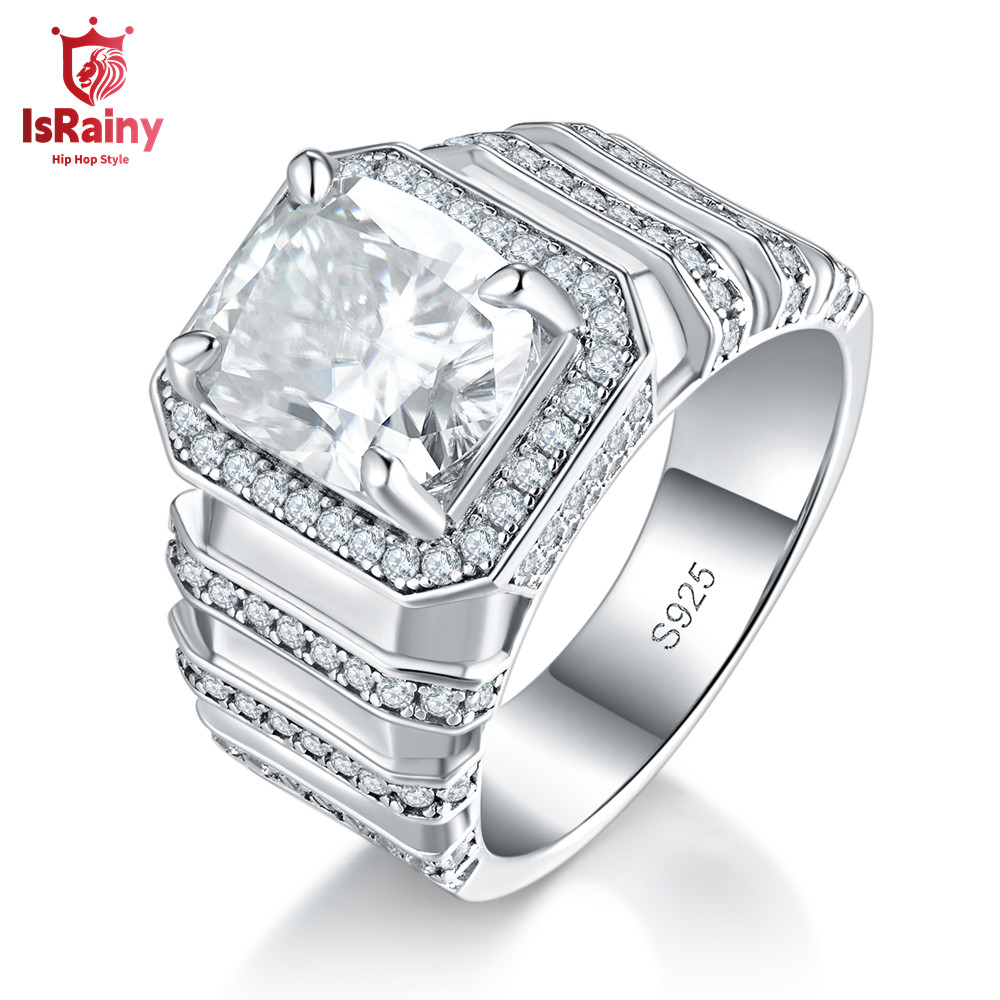 IsRainy Classic 5.0CT Moissanite Rings 925 Sterling Silver Wedding Engagement Men Rings Fine ...