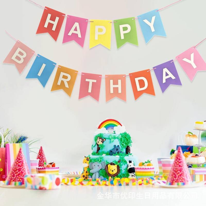 Rainbow Color Happy Birthday Happy Birthday Pull Flag Gilding Banner ...