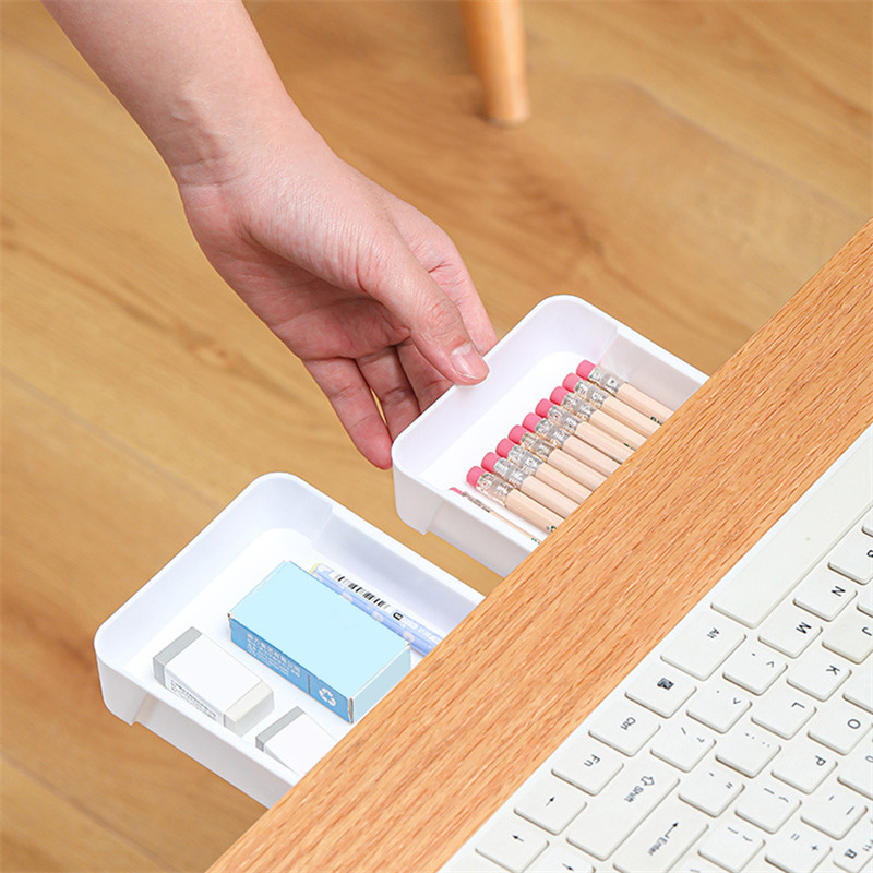 Household Under Desk Drawer Stationery Organizer Removable Hidden Table ...