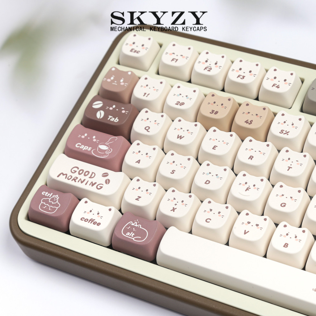 Coffee Kitten Keycaps MAO Profile Cute Cat Head Shape PBT Dye Sub ...