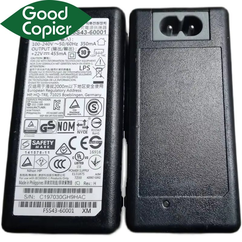 F5S43-60001 F5S43-60002 22V 455MA Power Adapter Suitable for HP 1112 ...