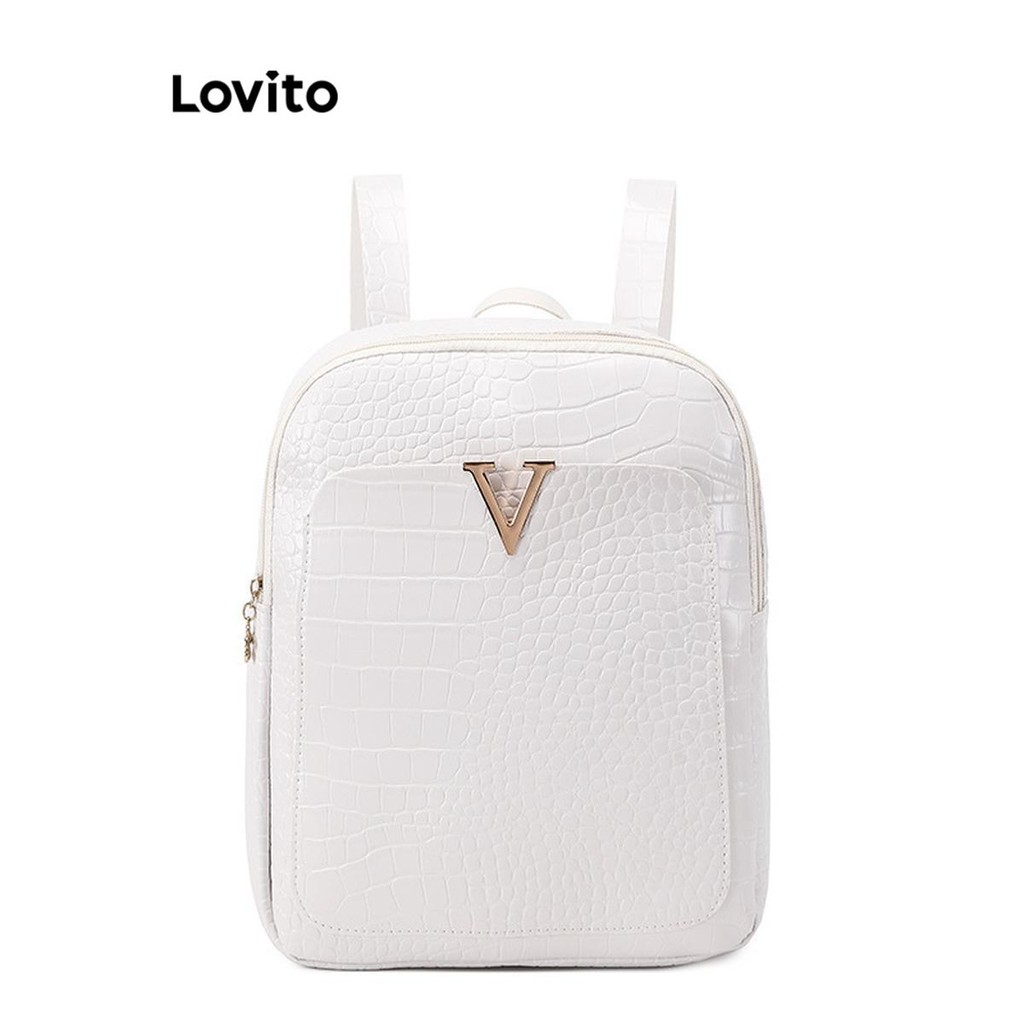 Lovito Women Elegant Plain Simple Design Snake Skin Texture Backpack ...