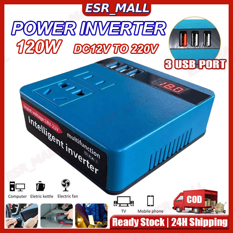 120W Portable Power Inverter W/3USB Port DC 18V To AC 220V for Makita ...