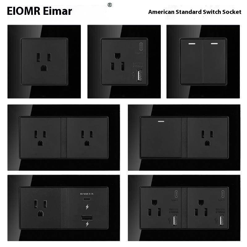 Tempered Glass Black American Switch Socket Panel American Standard ...