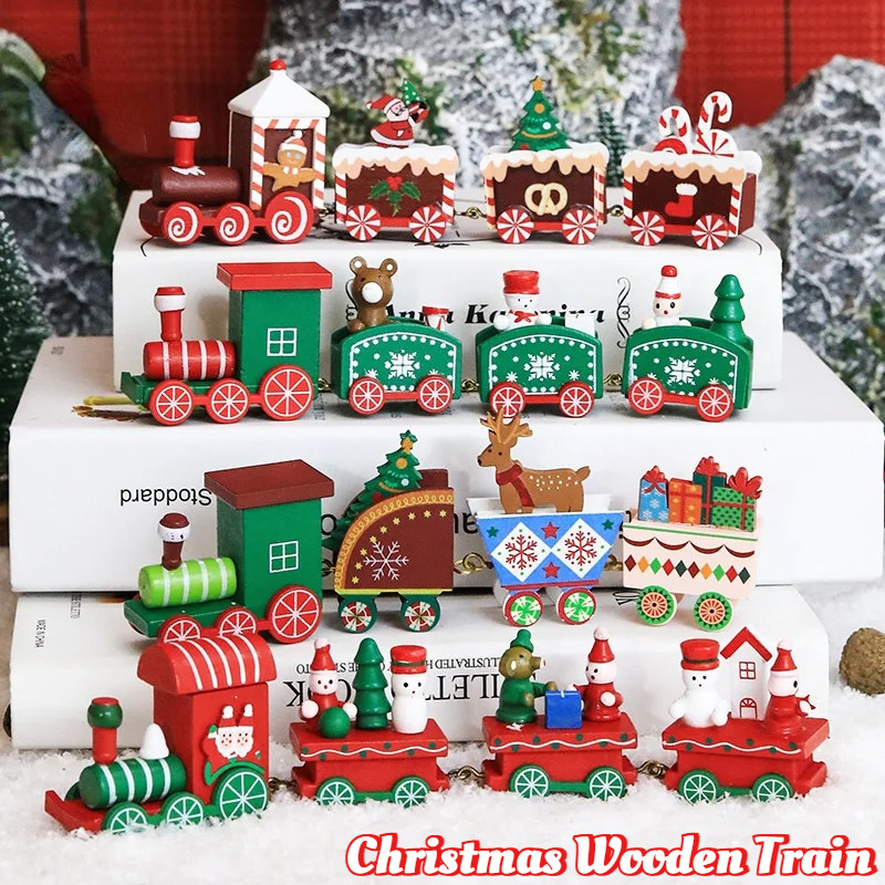 Christmas Wooden Train Santa Reindeer Figurine Creative Mini Train ...