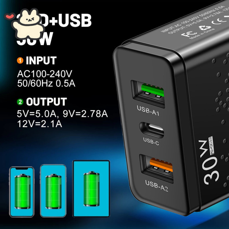 PD 2USB 30W Universal Fast Charger 3 Ports Type C Phone Charger ...