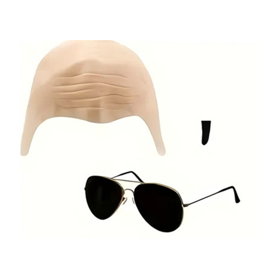 Latex Bald Cap Set with Glasses Nude Latex Bald Cap with Beard for ...