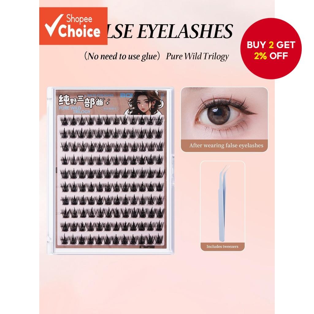 BQI False Eyelashes Single Cluster Glue-Free With Tweezers To Simulate ...
