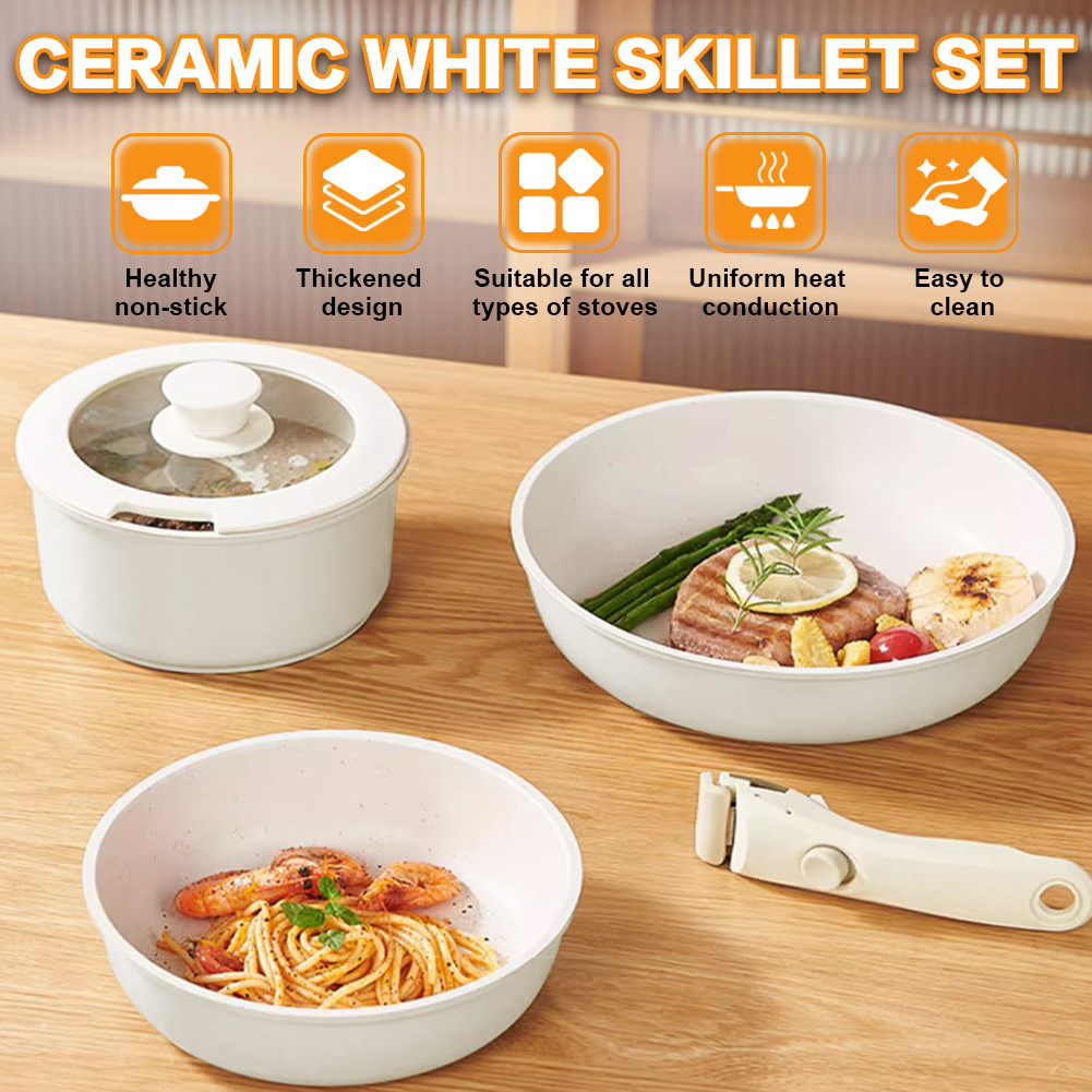 ♚WM♚ 6Pcs Ceramic NonStick Pot Set with Detachable Handle Coating Pot ...