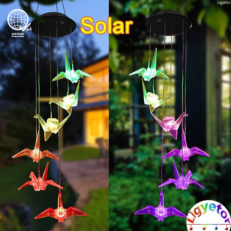 Ligyetor Solar Thousand Paper Cranes Wind Chime Lights Color Changing ...