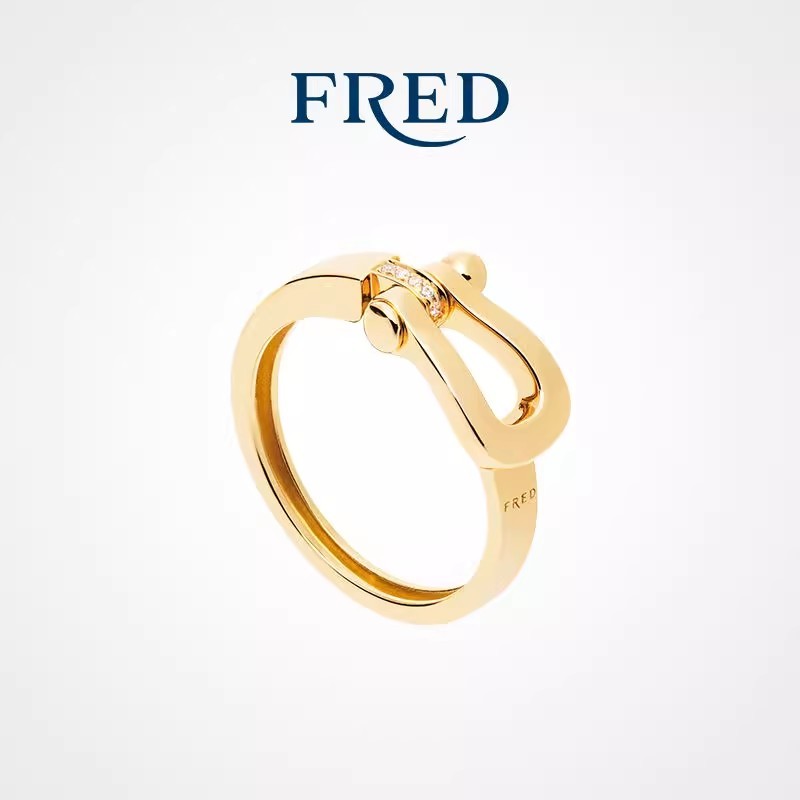 FRED Force 10 Series Medium 18K Gold Half-Inlaid Diamond Ring Pair Ring ...