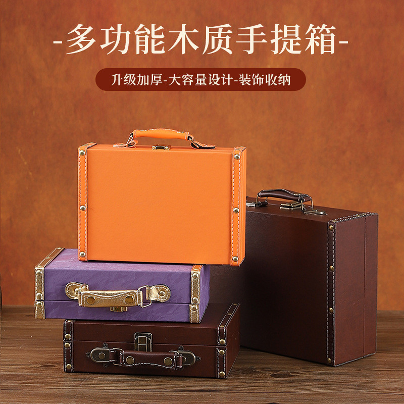 European Style Leather Suitcase Wooden Retro Storage Box Old-fashioned ...