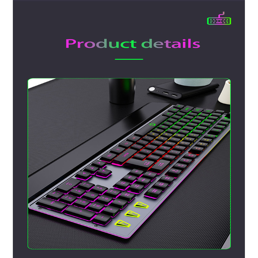 Wired Gaming Keyboard 104 Keys Full Size With Wrist Rest RGB Backlit ...