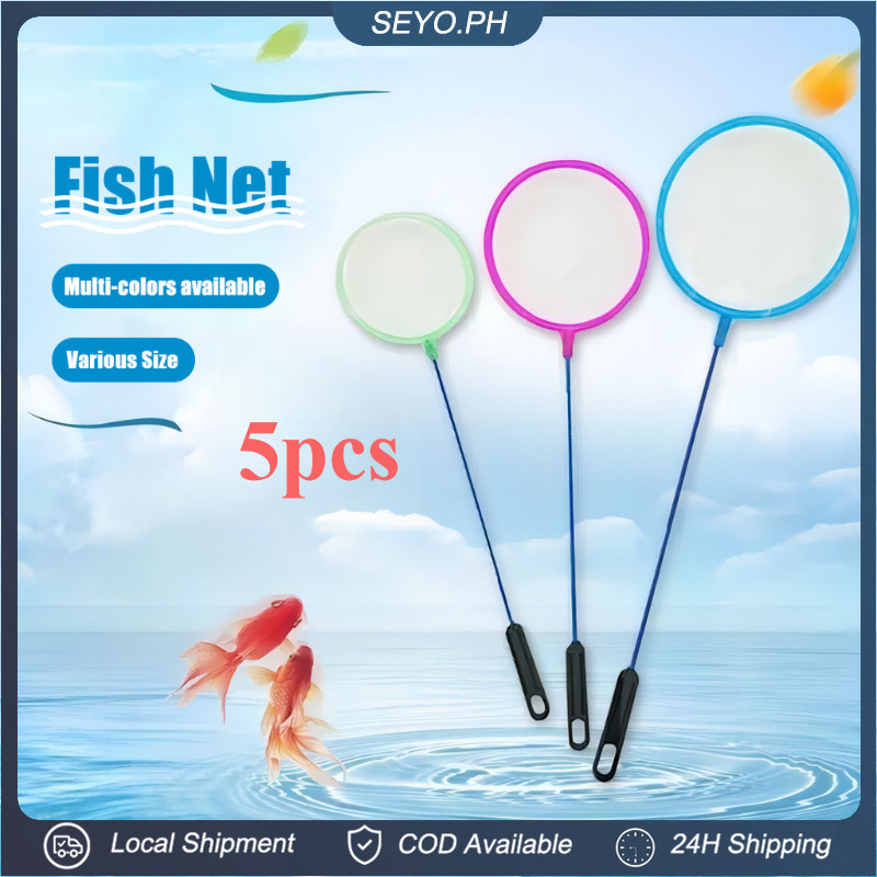 5PCS Aquarium Fish Net Fish Tank Shallow Mesh Net Long Handle Colorful ...