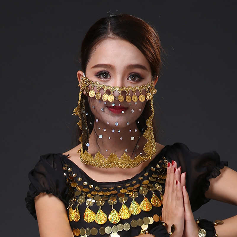 COOLSY Fashion Lace Mesh Face Veil Belly Dance Costumes Accessories ...