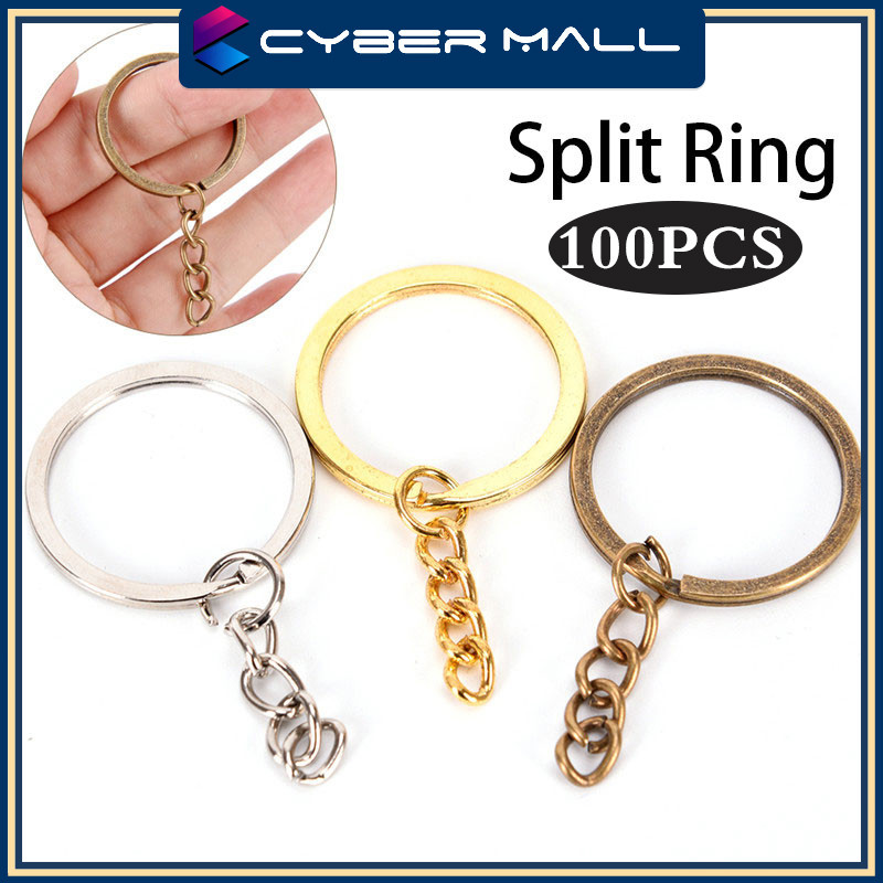100Pcs/Bag Key Ring with Chain Jump Rings Screw Eye Pins Set Gold ...