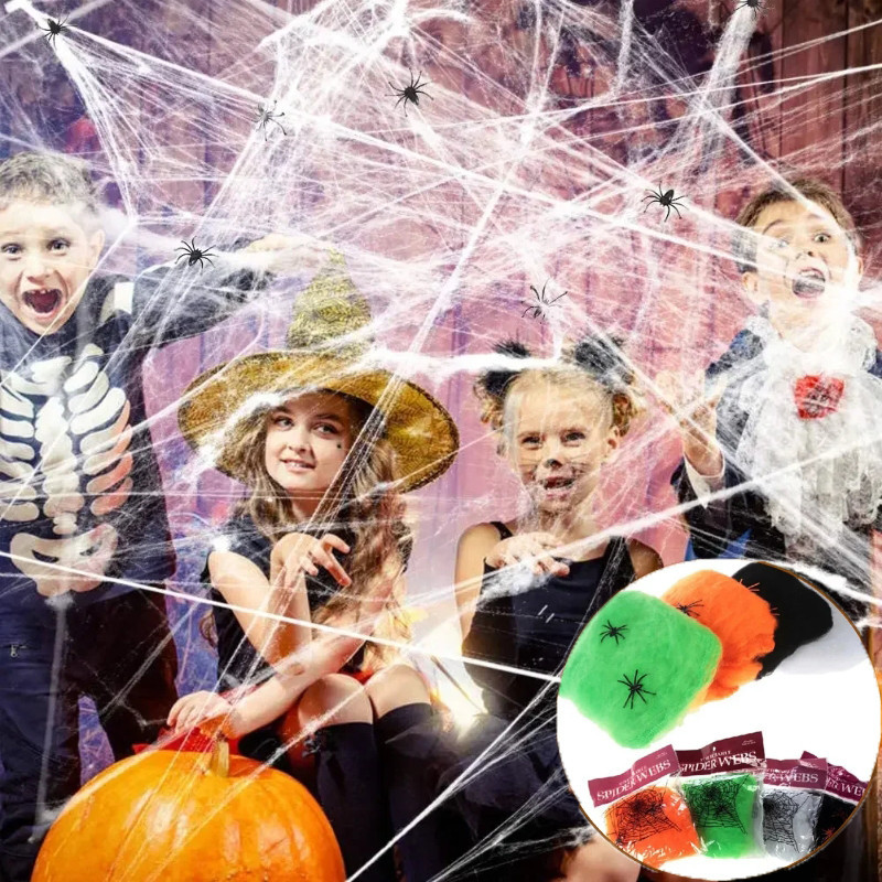 Stretchy Cobweb Artificial Spider Web Halloween Decoration Scary Party ...