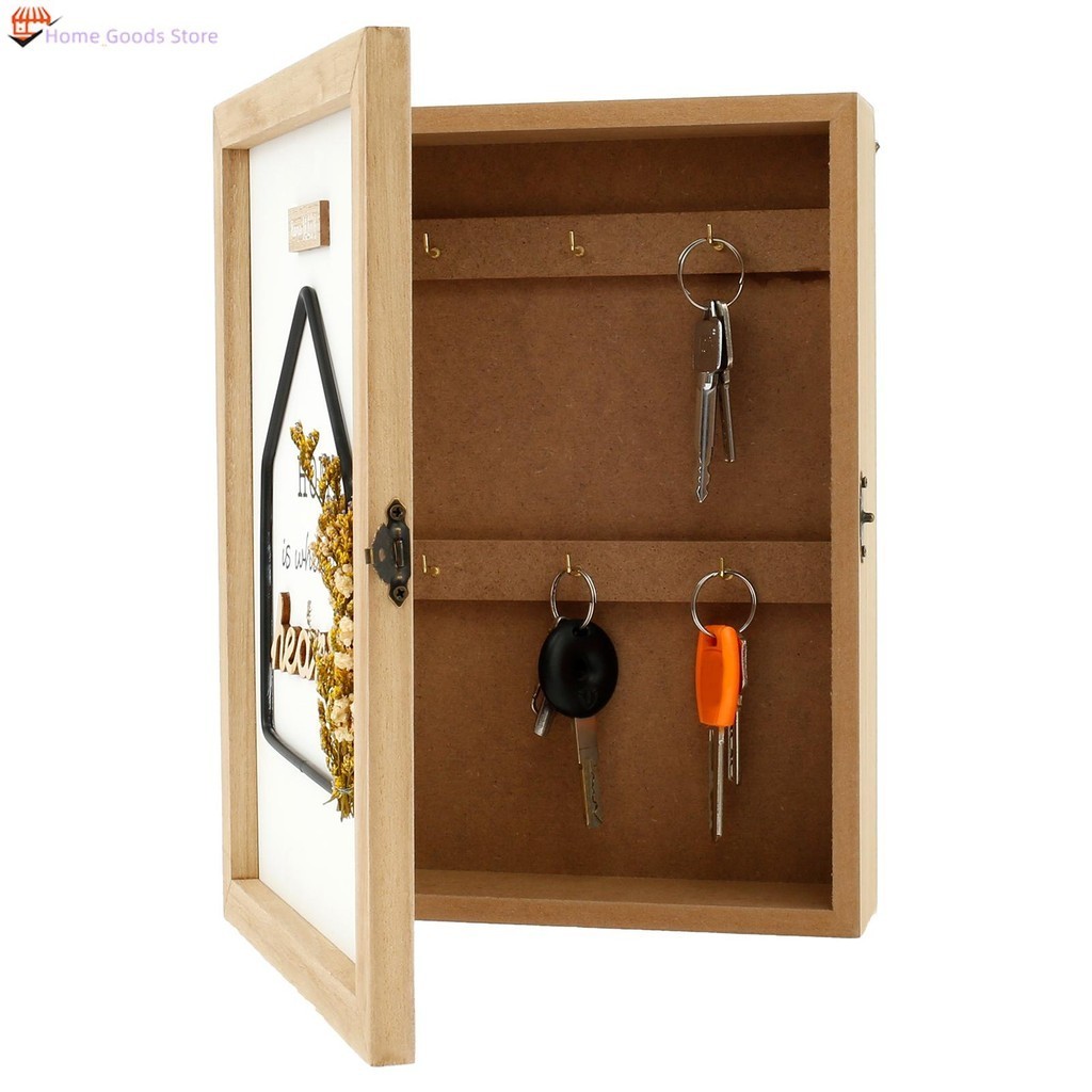 Key Holder Wall Mount Wood Key Box with 6 Key Hooks Decorative Key ...