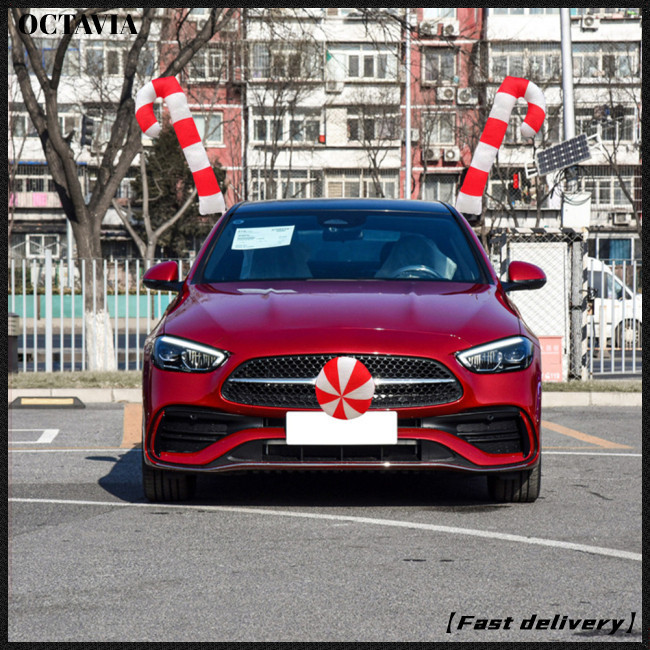 AT Christmas Car Decorations Candy Cane Shaped Antler Nose Xmas Vehicle ...