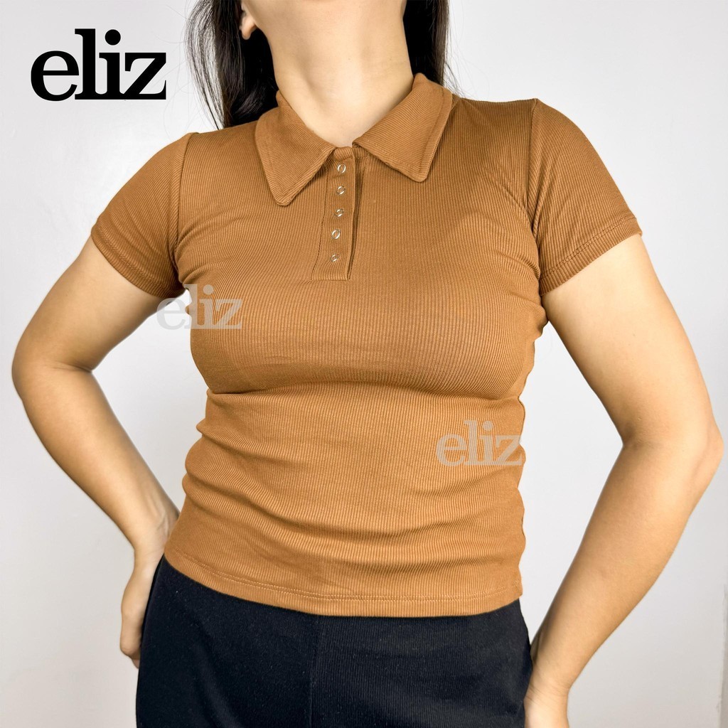 ELIZ Collar Half Snap Button Full Length Top for Women Fabric Fit ...