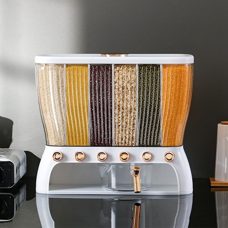 Rice Dispenser Food Storage Container 6 Grids Bulk Rice Organizer Box ...