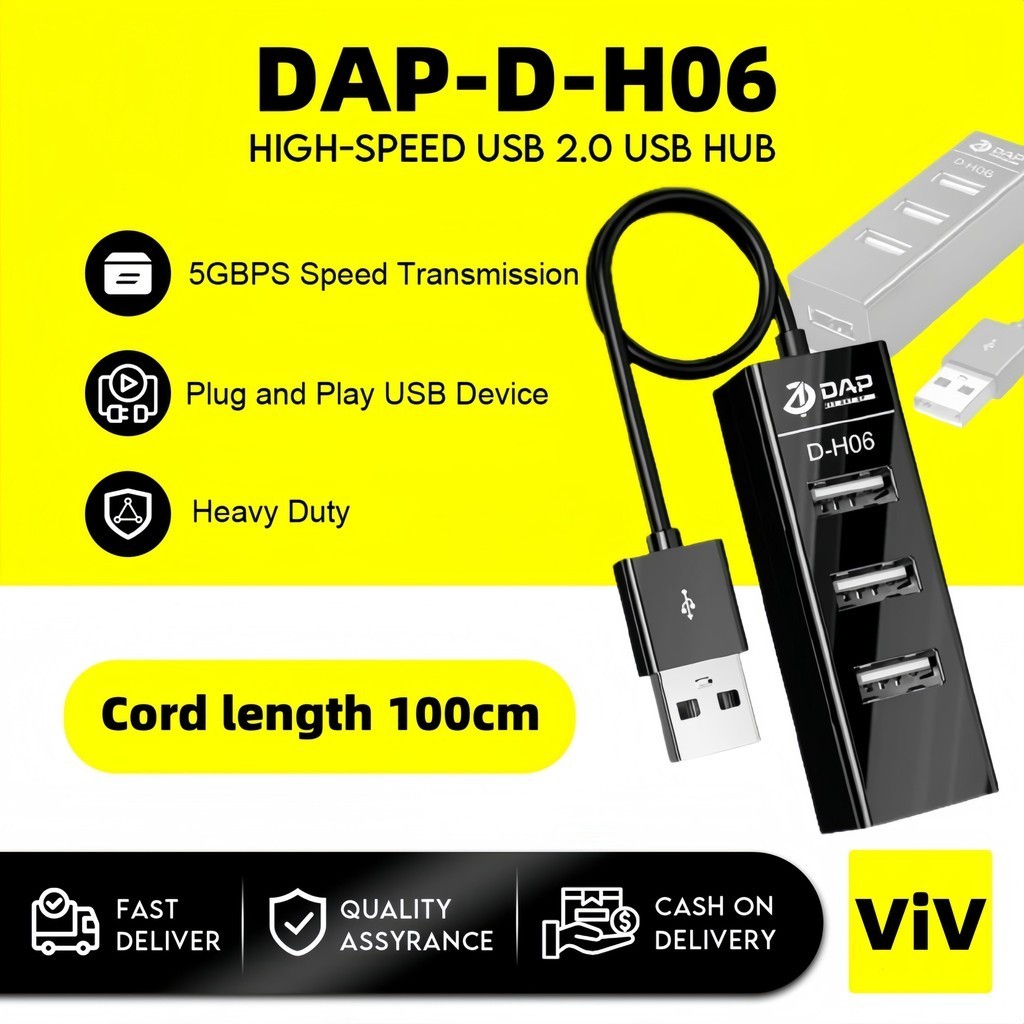 DAP D-H06 USB HUB 4 Port USB 2.0 Length 100cm Speed Transmission - 1 ...