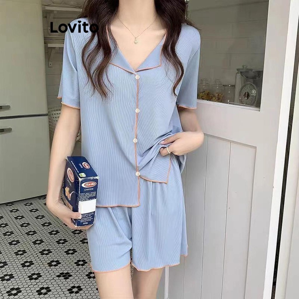 Lovito Women Casual Plain Basic Pajama Set LNM74242 | Shopee Philippines