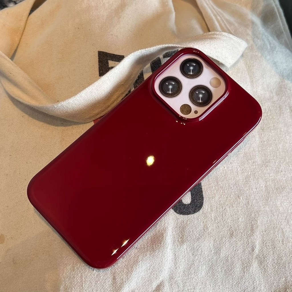 Premium Simple Niche Wine Red Red Glossy Phone Case for IPhone 11 15 ...