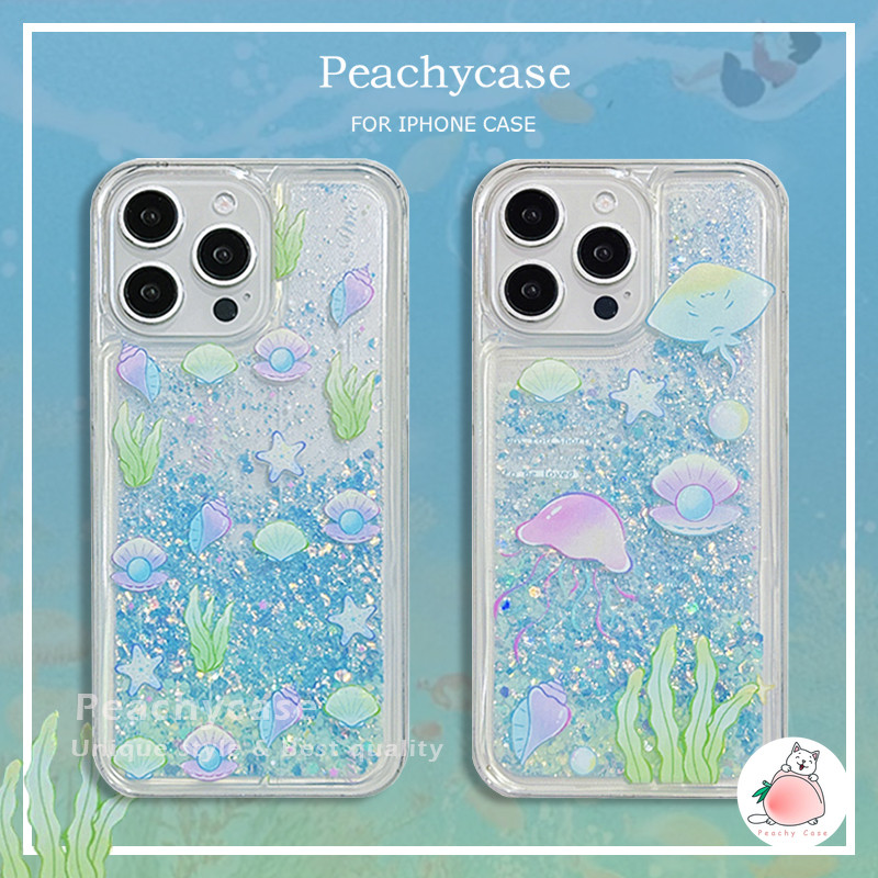 INS Jellyfish Conch Aquatic Weeds Glow in The Dark Quicksand Phone Case ...