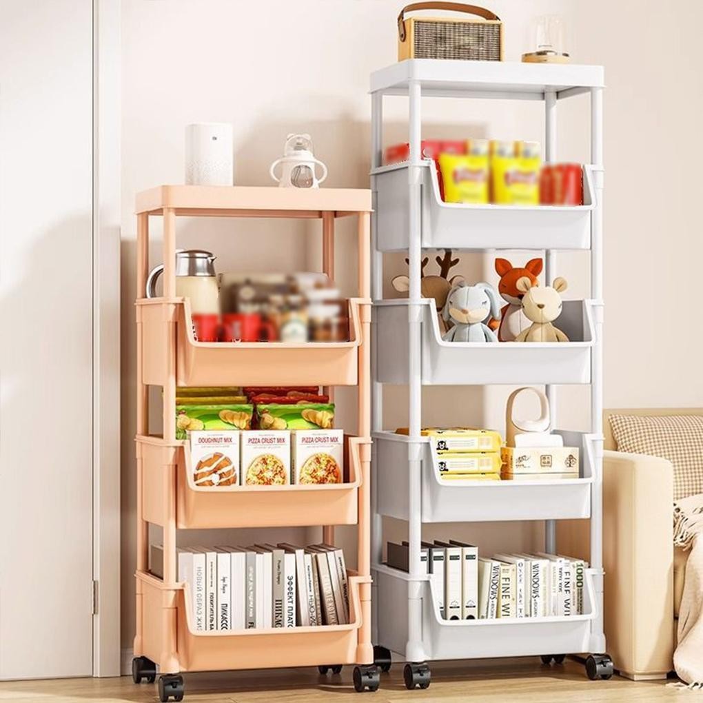 2-4 Layer Moving Rack Kitchen Storage Shelf Wall Cabinets Home Bedroom ...