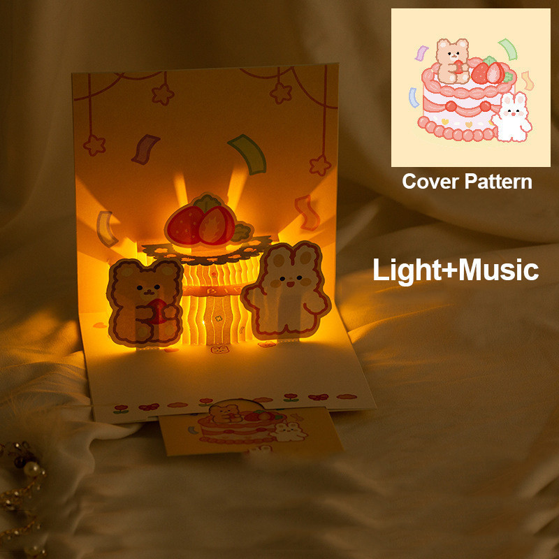 3D Pop Up Light Music Birthday Card Cute Bear Cake Greeting Cards Happy ...