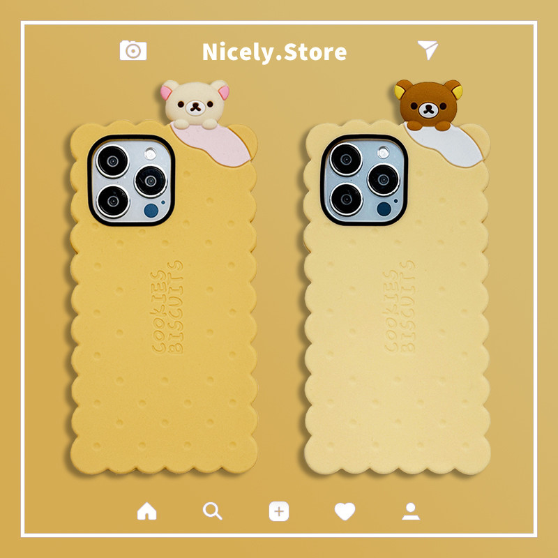 Cute 3D Biscuits Rilakkuma Wave Border Phone Case Compatible for iPhone ...