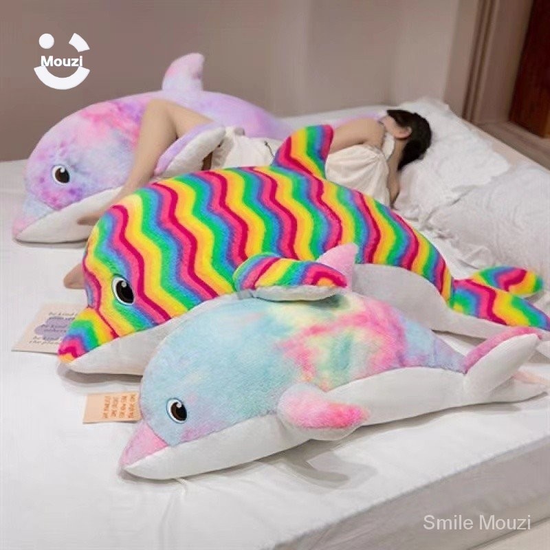 Rainbow Dolphin Teddy Bear Plush Toy Ragdoll Cute sleeping pillow Doll ...