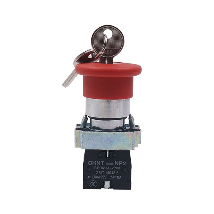 Chint 22mm mushroom head emergency stop button switch with key self-locking XB2 emergency stop ...