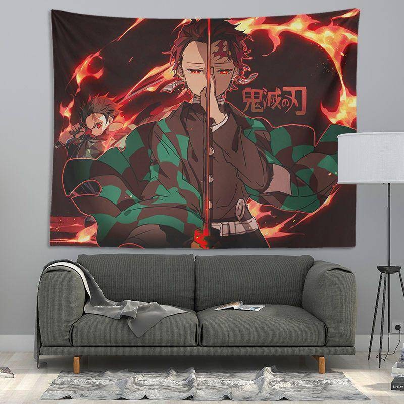 Demon Slayer Tanjiro and Nezuko Tapestry Anime Wall Hanging Dorm Room ...