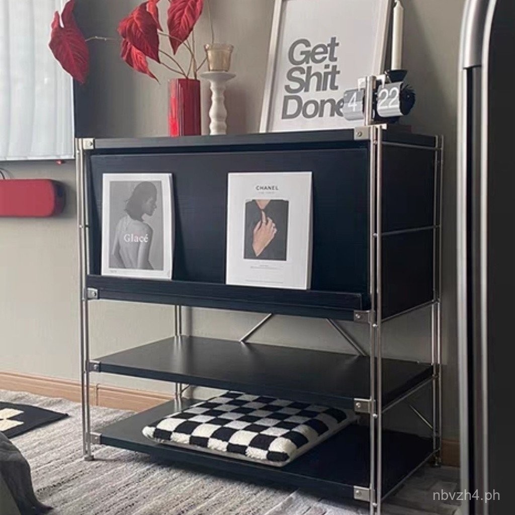 Japanese-style Storage Cabinet ins Black Wind Storage Rack Magazine ...