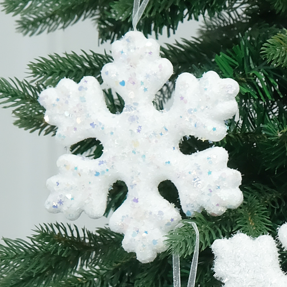 15CM Christmas Snowflake Tree Decor Ice White Glitter Xmas Hanging ...