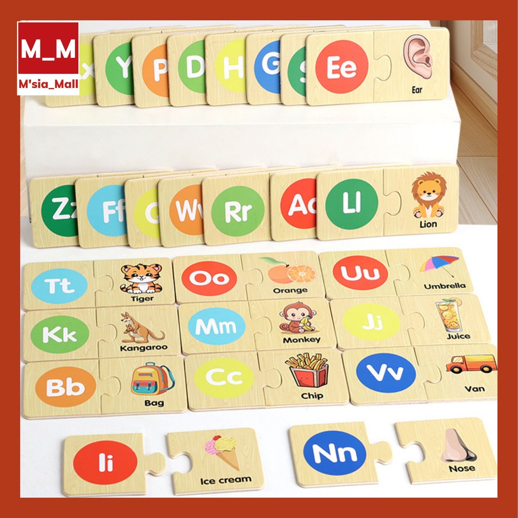 Montessori Alphabet Puzzle Cognition Game Children Learning Wooden Toy ...
