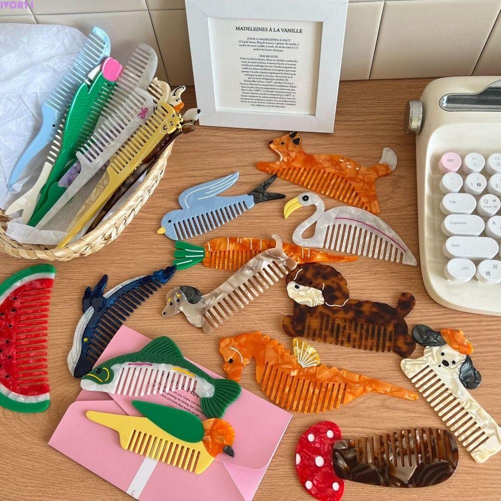 IVORY1 Acetate Comb, Tulip Animal Makeup Comb, Portable Cartoon Fruit ...